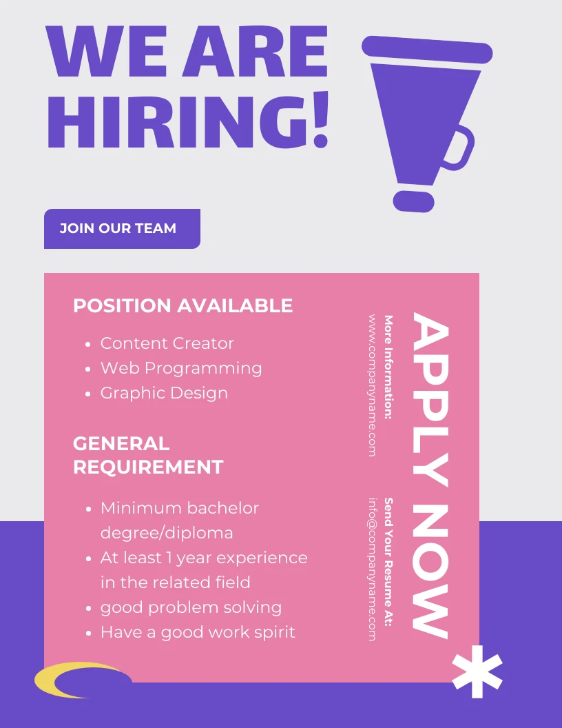 Purple And Grey Minimalist Hiring Recruitment Poster - Venngage
