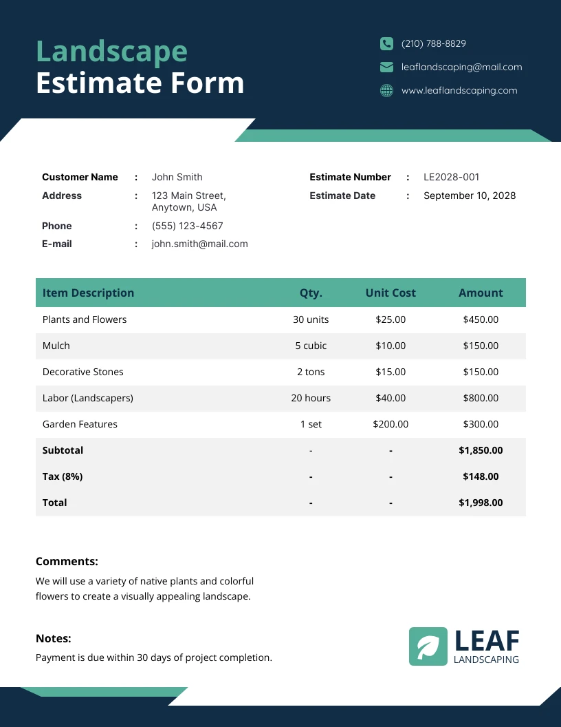 Landscape Estimate Template - Venngage