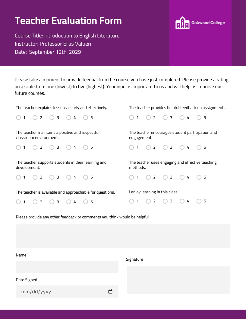 Plum Course Evaluation Form Template - Venngage