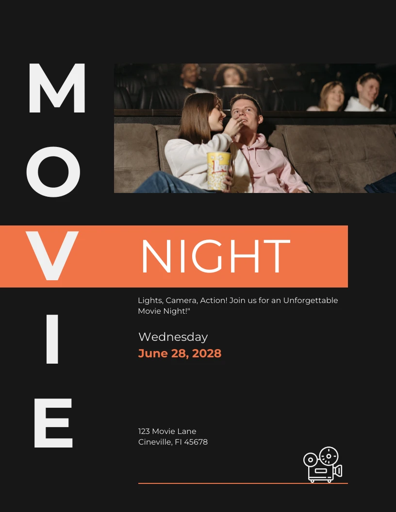 Simple Dark Minimalist Design Movie Night Invitations - Venngage