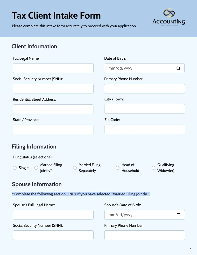 Tax Client Intake Form Template - Venngage