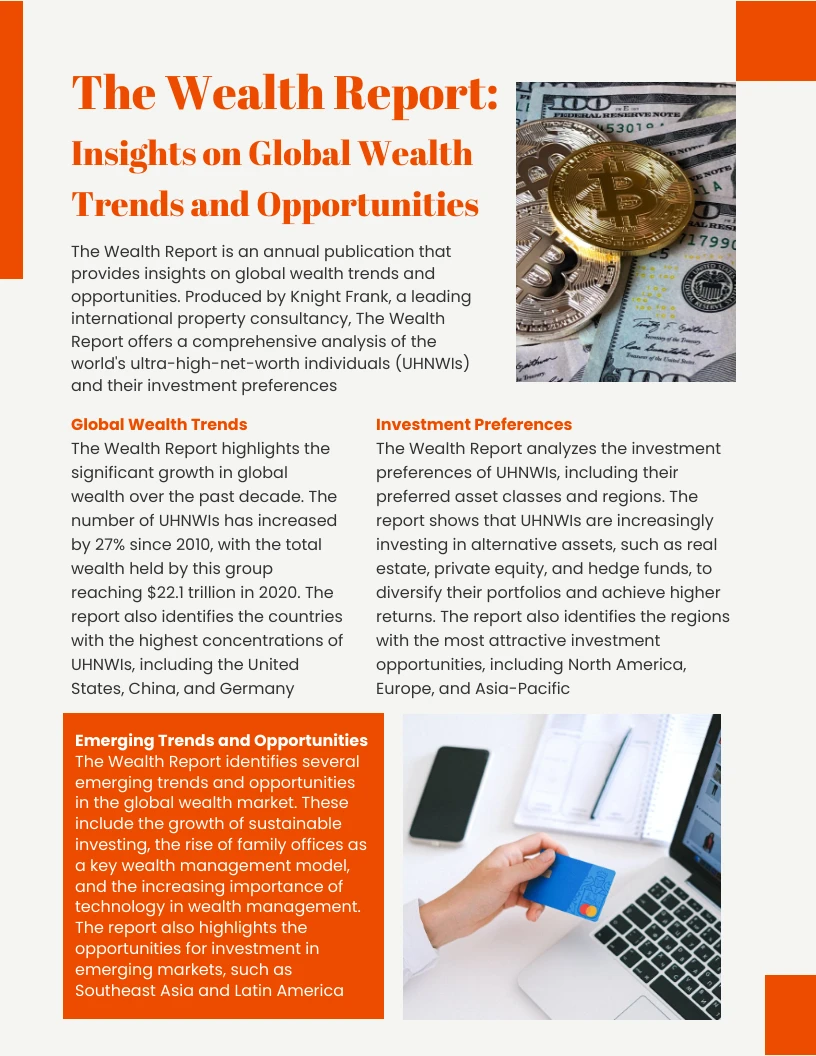 Orange Modern The Wealth Report Newsletter Template - Venngage