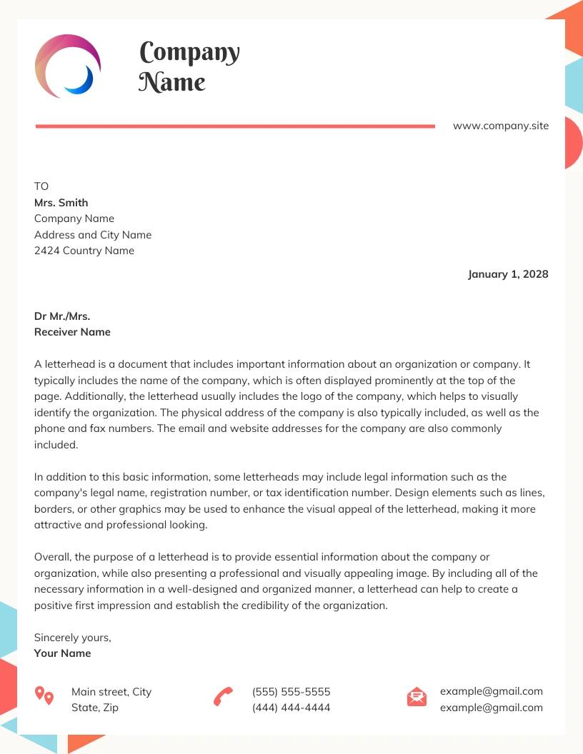 Light Yellow And White Modern Geometric Cool Letterhead Template - Venngage