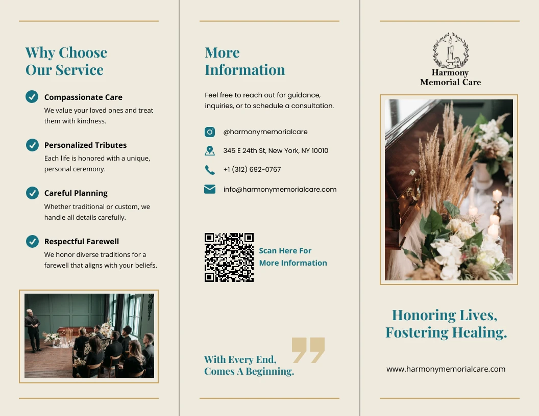 White Rock Funeral Tri-fold Brochure Template - Venngage