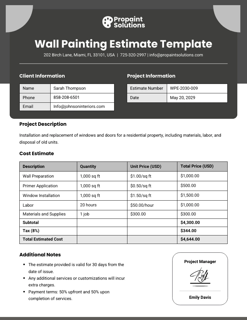 Wall Painting Estimate Template - Venngage