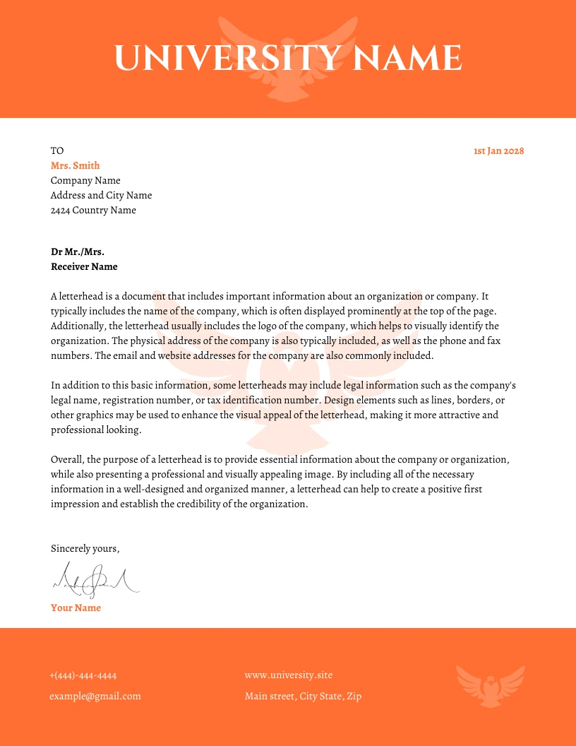 White And Orange Simple Professional University Letterhead Template ...