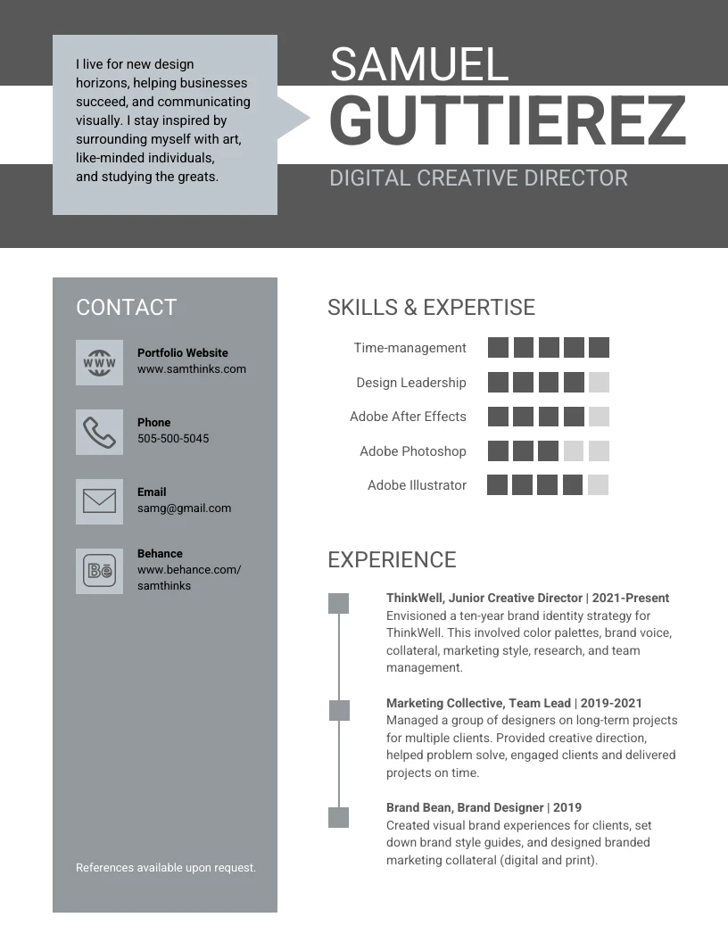 Gray Digital Creative Director Resume Template - Venngage