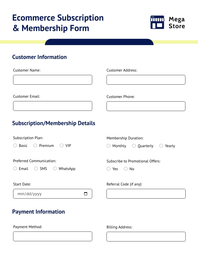 Minimalist Blue and Yellow Ecommerce Forms - Venngage