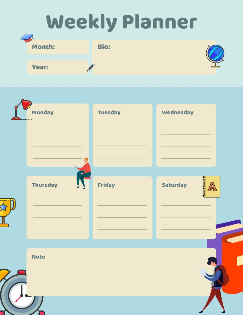 Light Blue Yellow Weekly Planner Template - Venngage