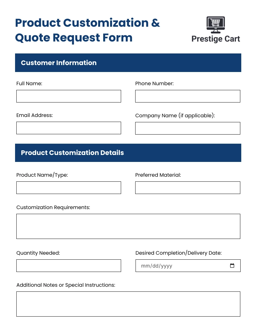 Formularios sencillos de comercio electrónico en azul y blanco. - Venngage
