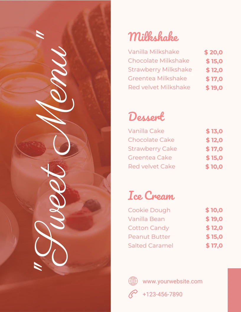 Light Pink Minimalist Photo Sweet Dessert Menu - Venngage