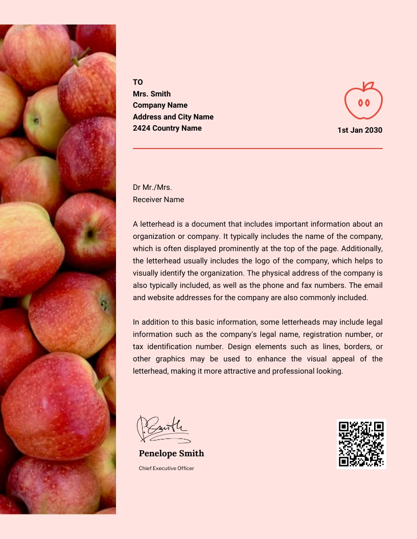 Baby Pink Pastel Simple Apple Letterhead Template - Venngage