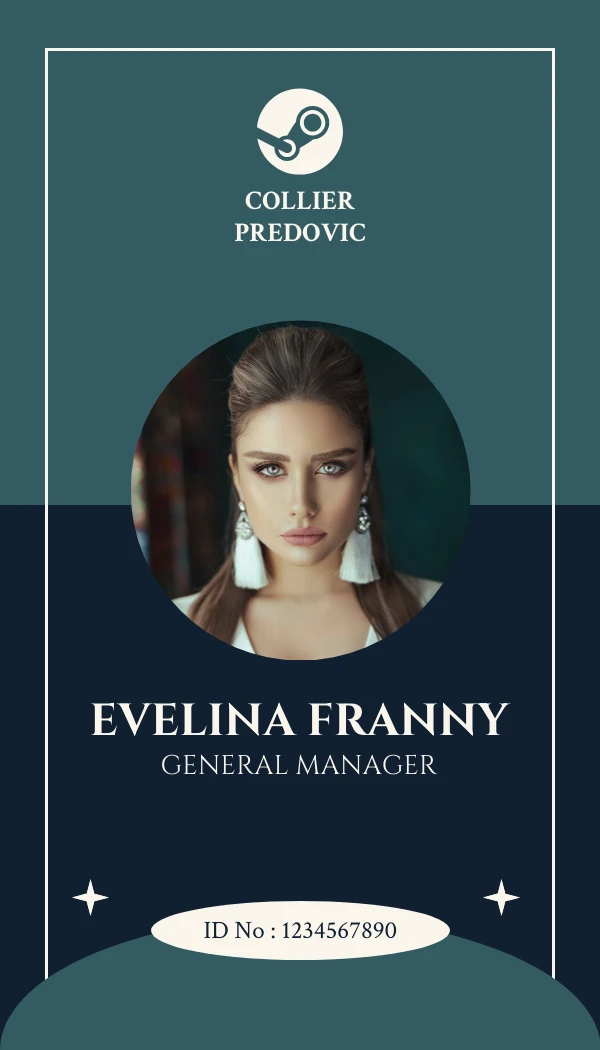 Teal And Navy Modern Manager Potrait ID Cards - Venngage