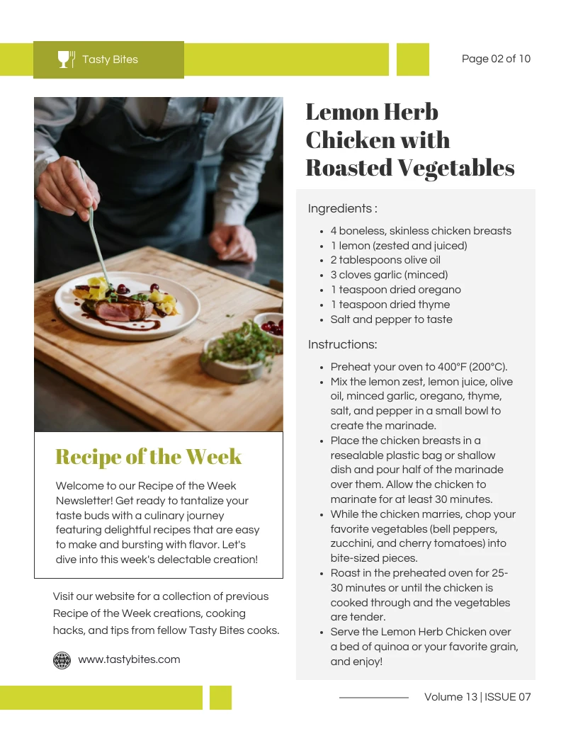 Recipe of the Week Newsletter Template - Venngage