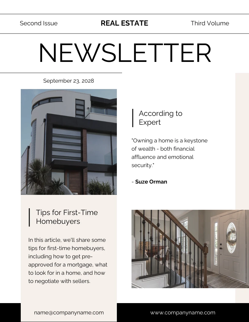 Modern White Beige Homebuyers Newsletter Template - Venngage