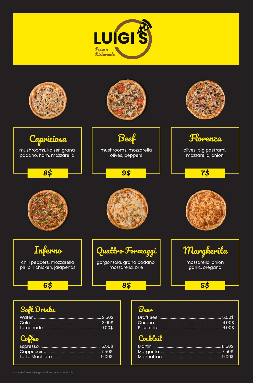 Dark Pizzeria Menu - Venngage