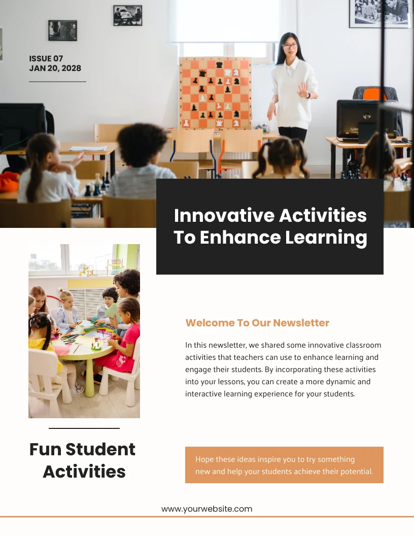 Brown Black Enhance Learning Newsletter Template - Venngage