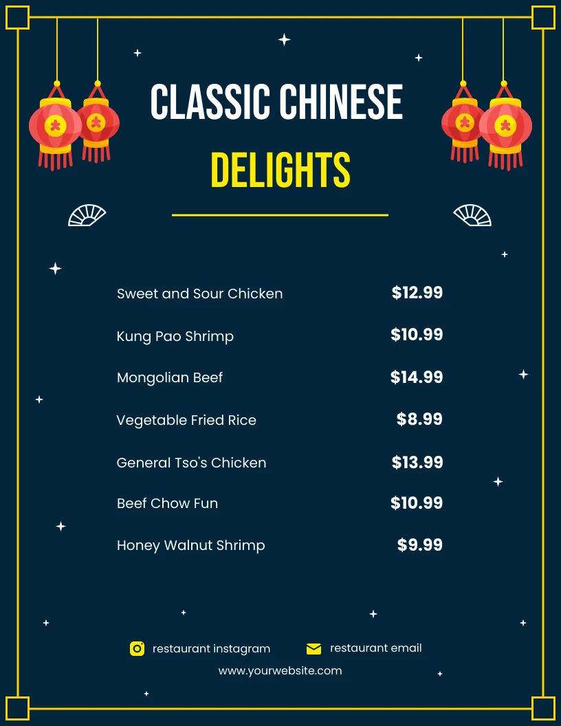 Midnight Navy Blue Chinese Food Menu - Venngage