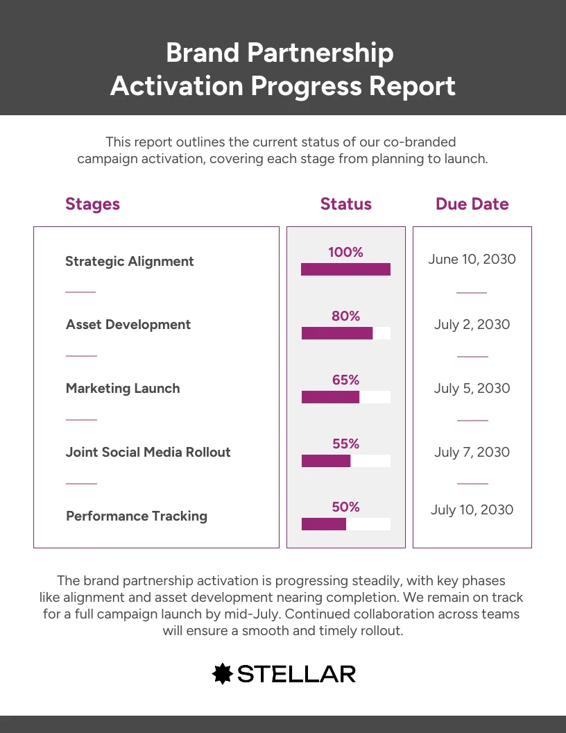 Brand Partnership Activation Progress Report - Venngage