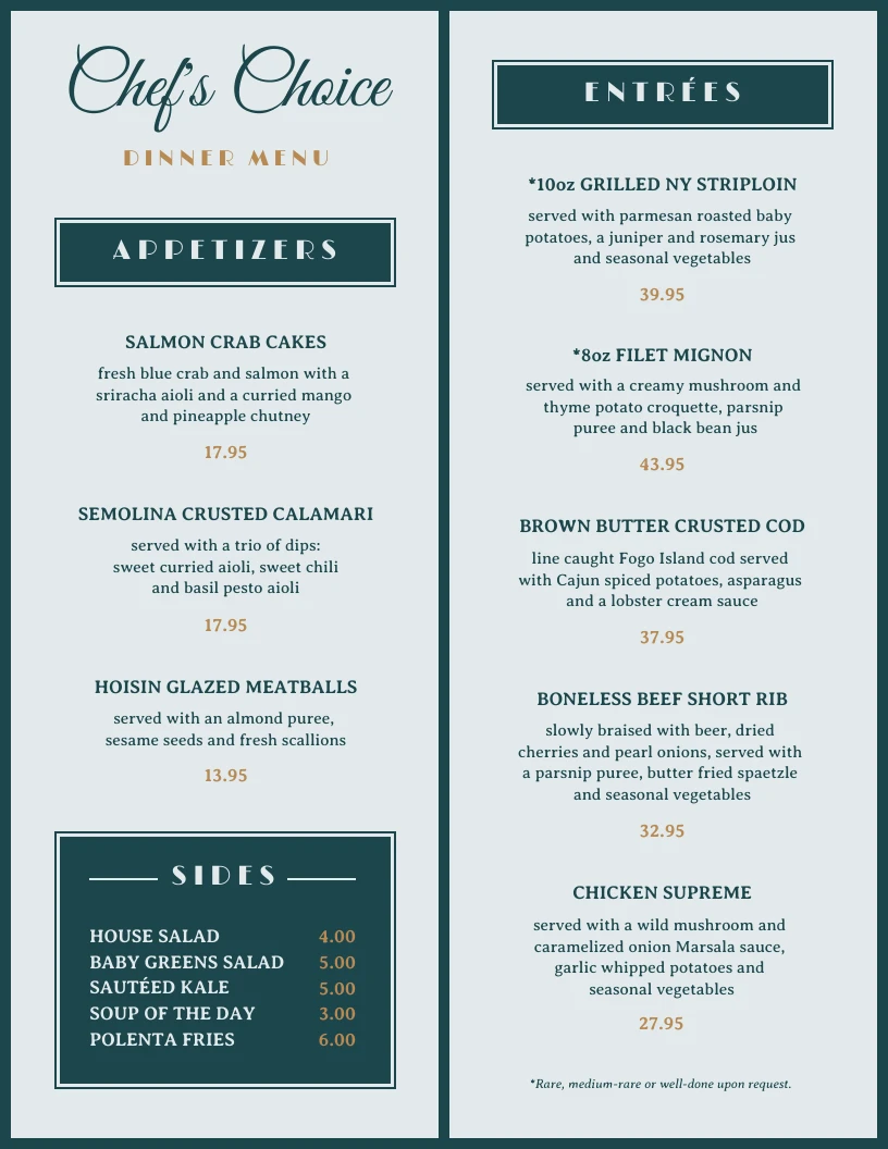 Elegant Dinner Menu Template Venngage