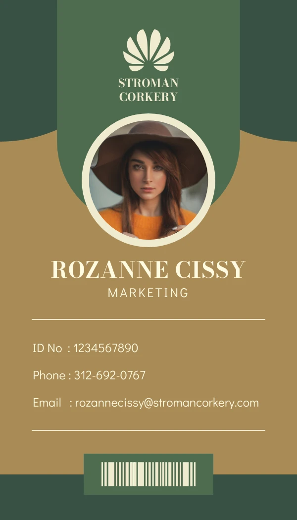 Brown And Green Modern Marketing Potrait ID Cards - Venngage