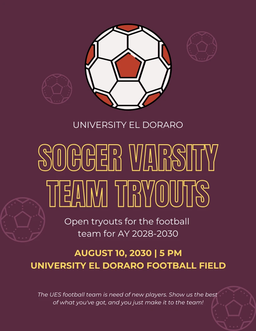 Dark Purple And Yellow Simple Illustration Soccer Varsity Team Tryouts ...