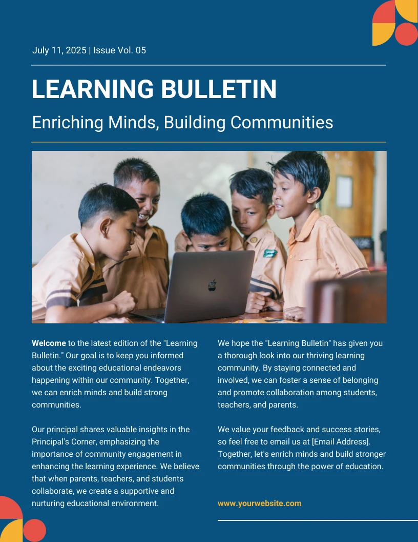 Blue Gold Classroom Community Newsletter Template - Venngage