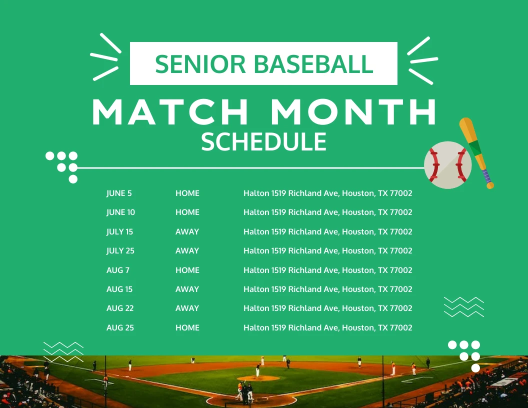 Green Modern Baseball Match Schedule Template - Venngage