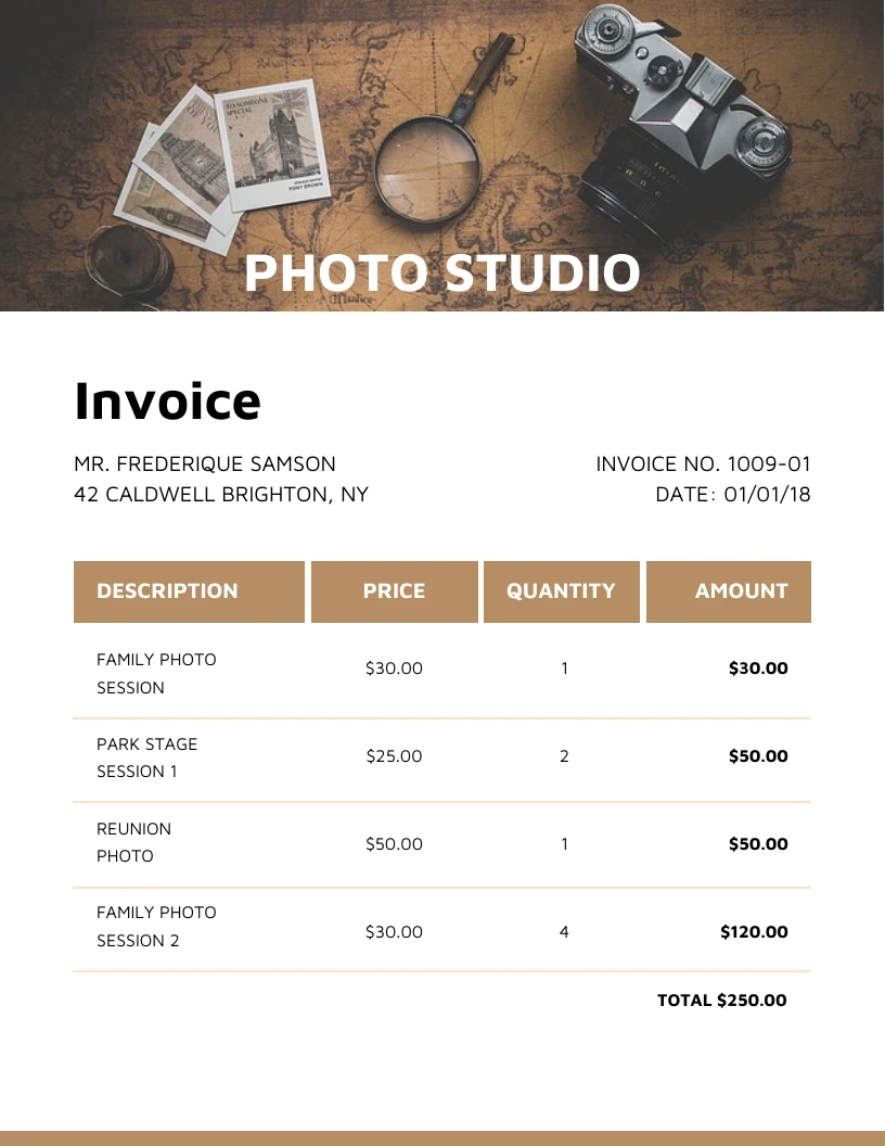 Photo Studio Invoice Template - Venngage