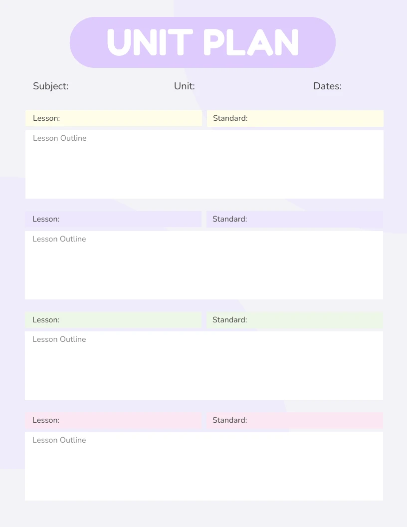 Colorful Unit Plan Template - Venngage