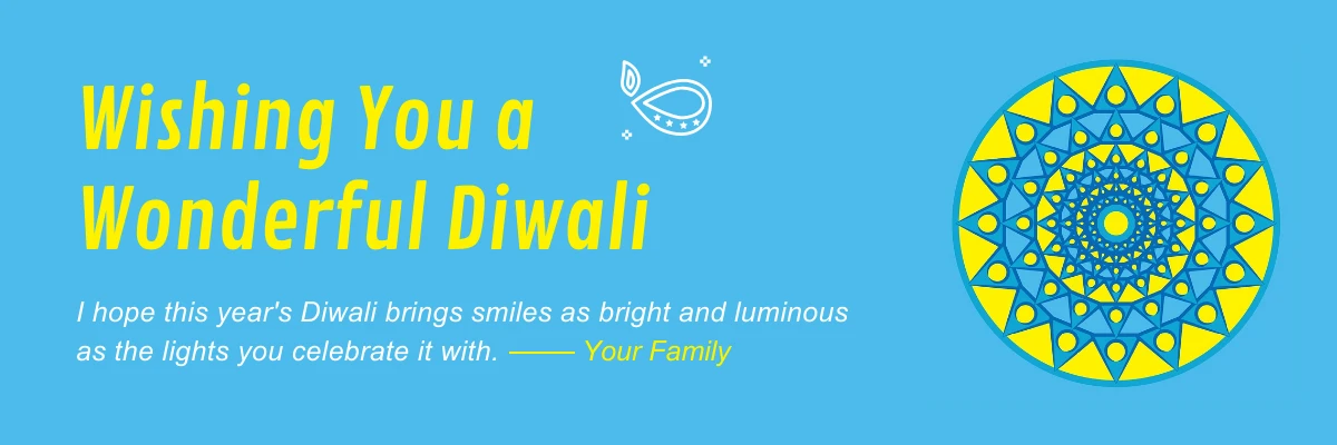 Light Blue And Yellow Simple Mandala Illustration Diwali Banner - Venngage