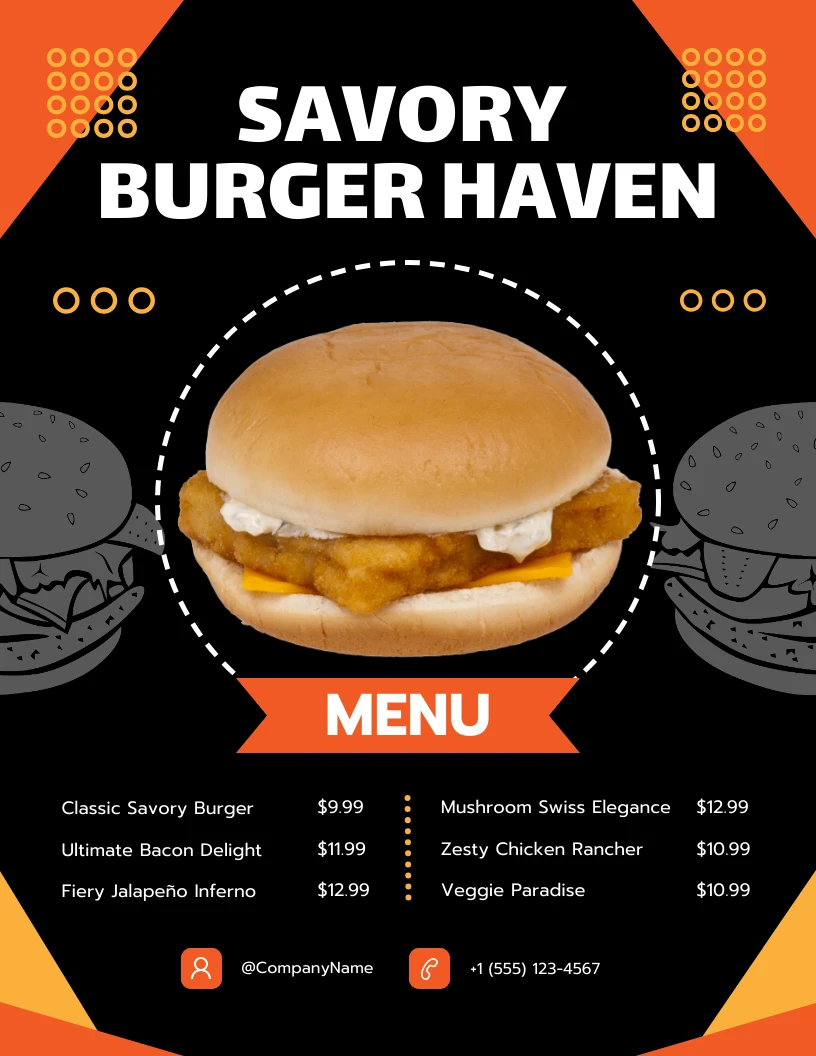 Black And Orange Geometric Burger Menu - Venngage