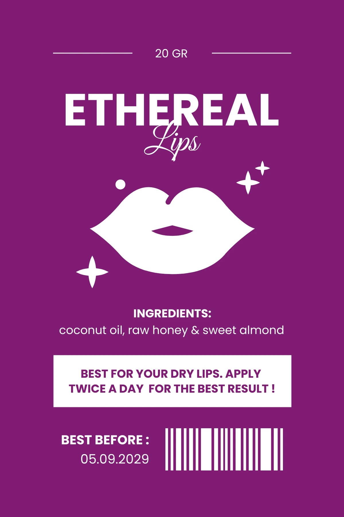 Dark Purple And White Minimalist Lip Balm Label - Venngage