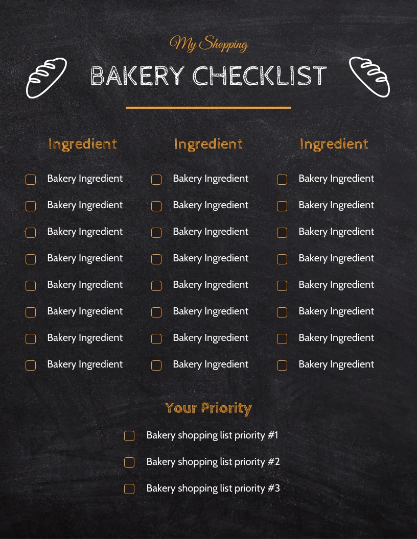 Textured Bakery Ingredients Shopping Checklist Template - Venngage