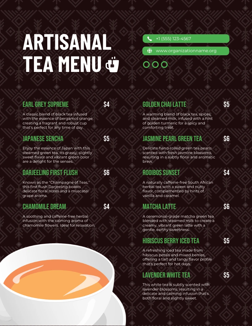 Dark Grey Modern Texture Tea Drink Menu - Venngage