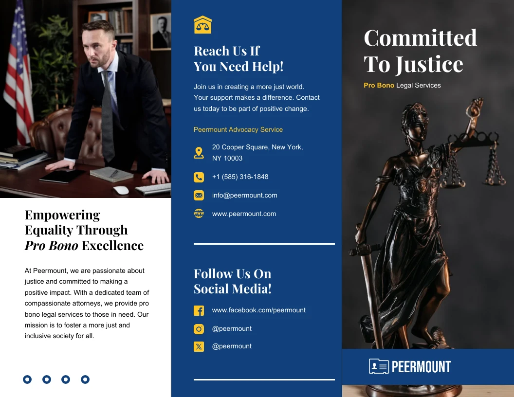 Pro Bono Service Tri-fold Brochure Template - Venngage