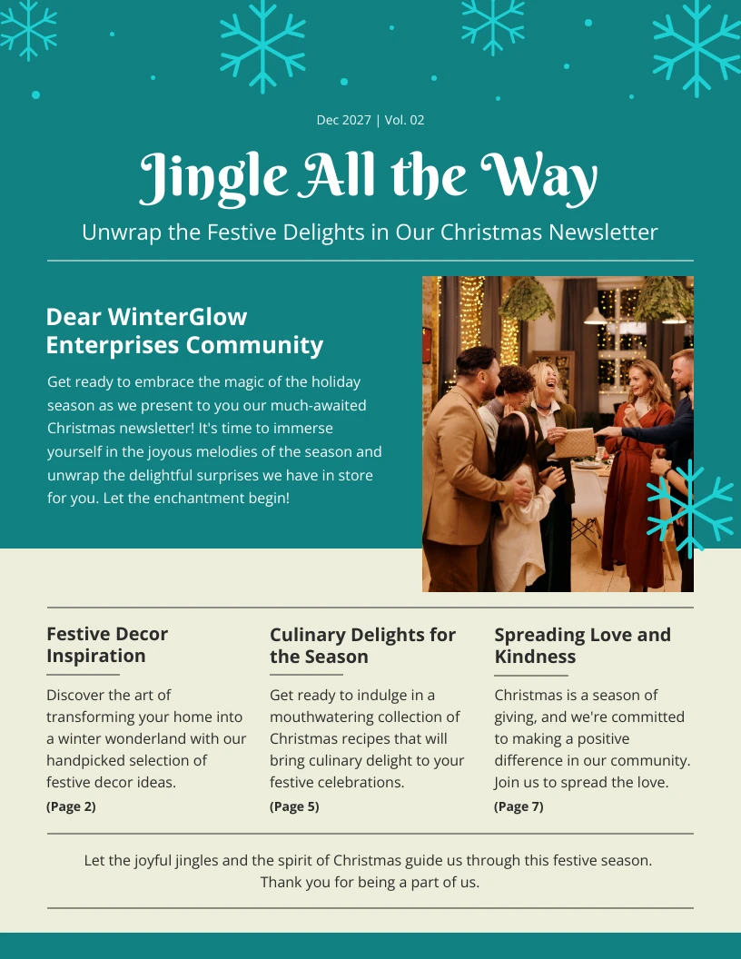 Teal Winter Illustrative Christmas Newsletter Template - Venngage