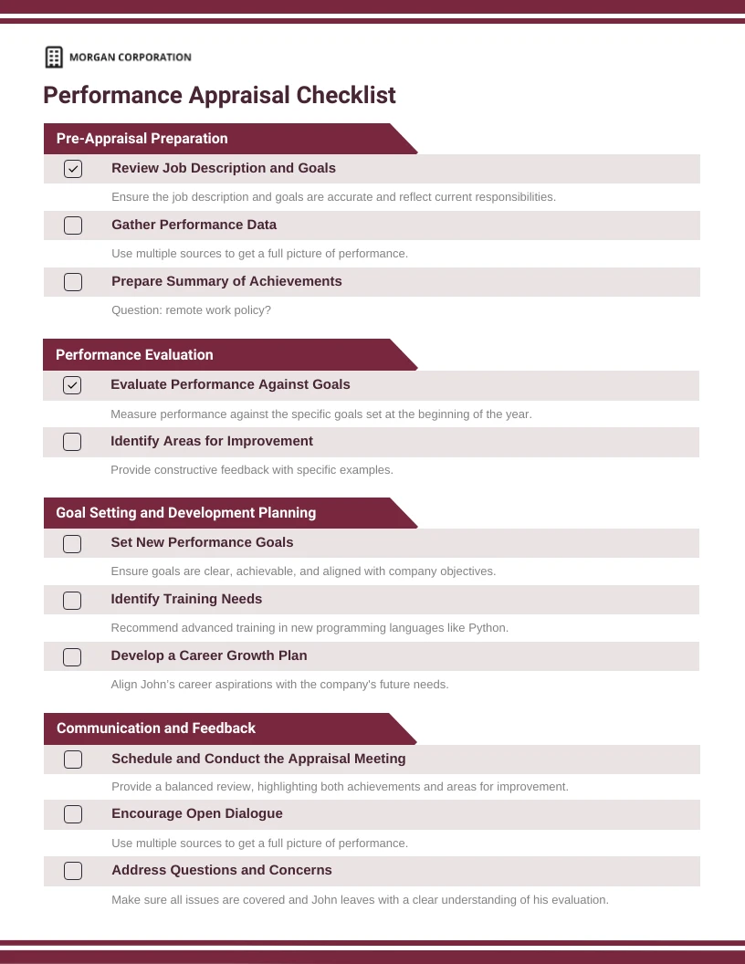 Performance Appraisal Checklist - Venngage
