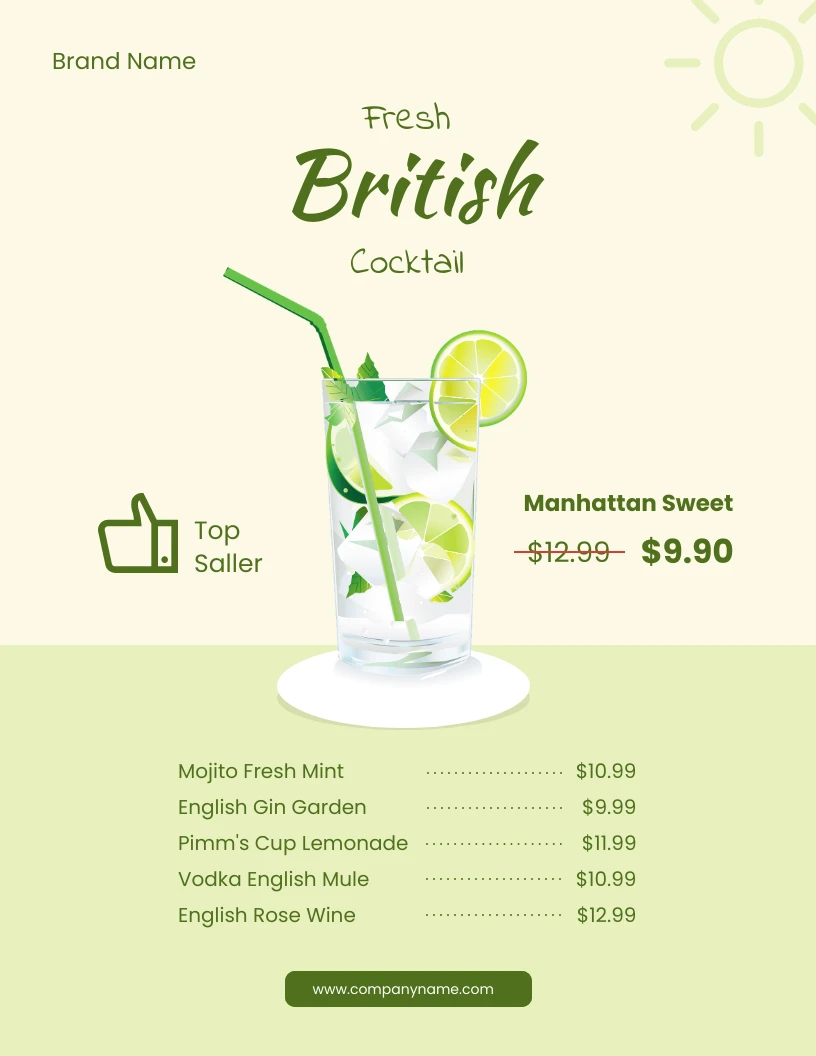 Fun Light Green Cocktail Menus - Venngage