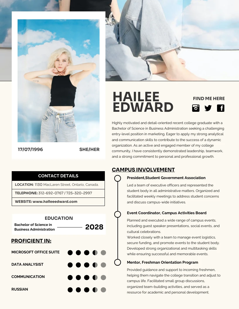 Cream Simple Freshly Graduated Academic Resume Template - Venngage