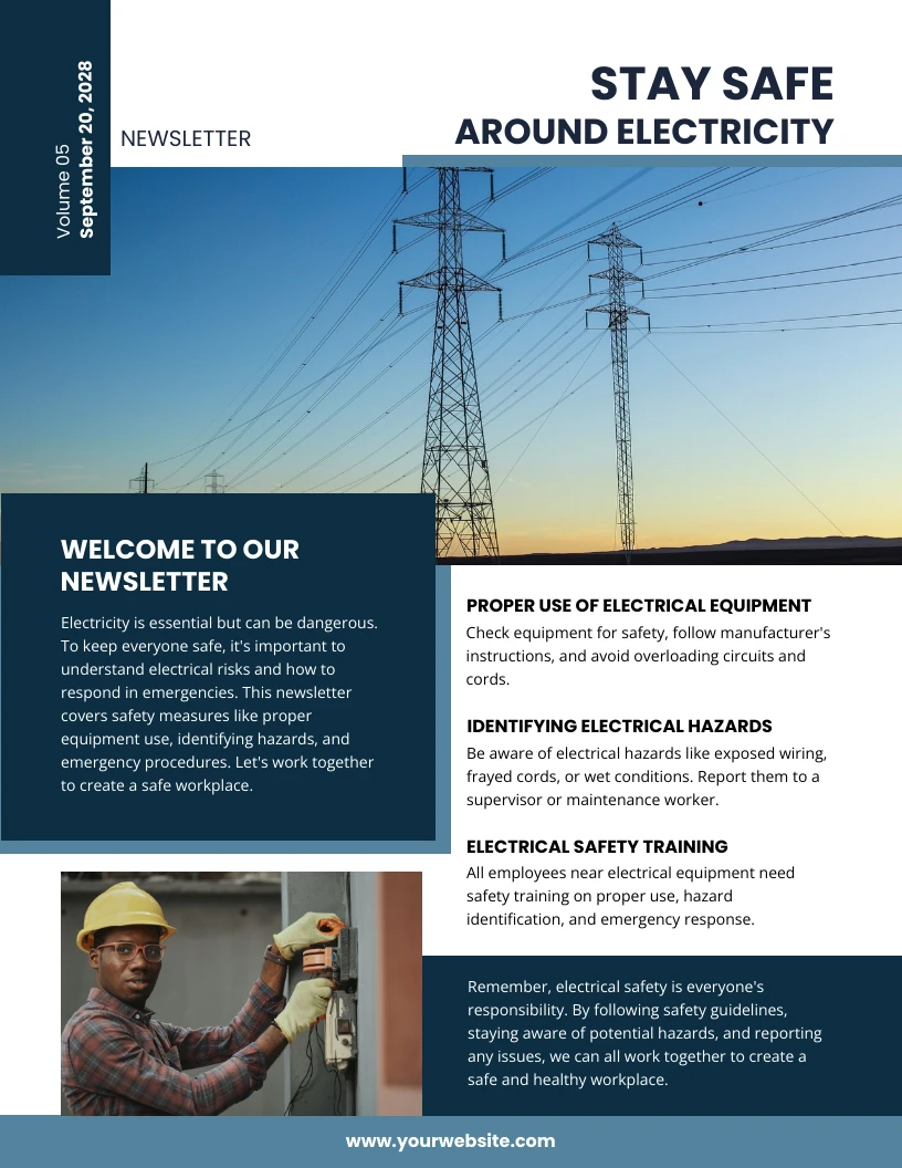 Dark Purple Electrician Safety Newsletter Template - Venngage