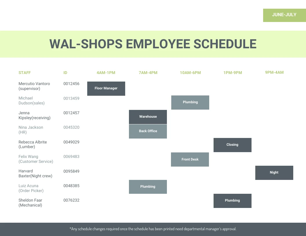 Simple Green Employee Schedule - Venngage