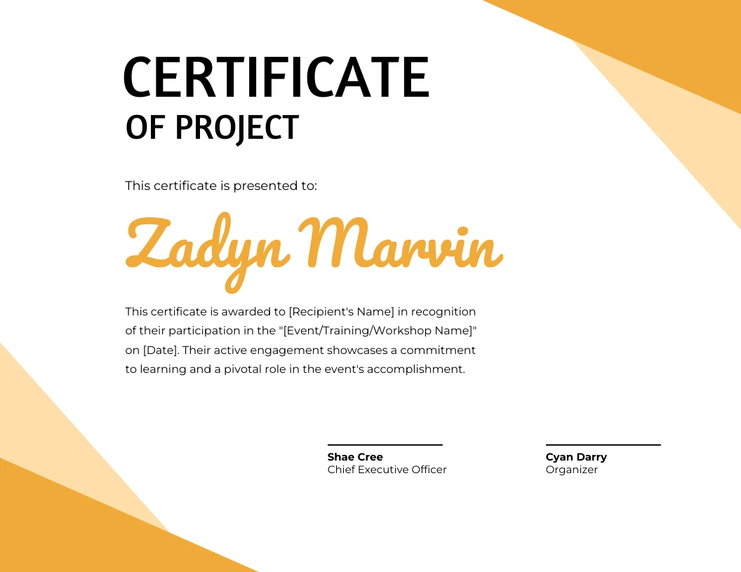 Modern Yellow Project Certificate Template - Venngage