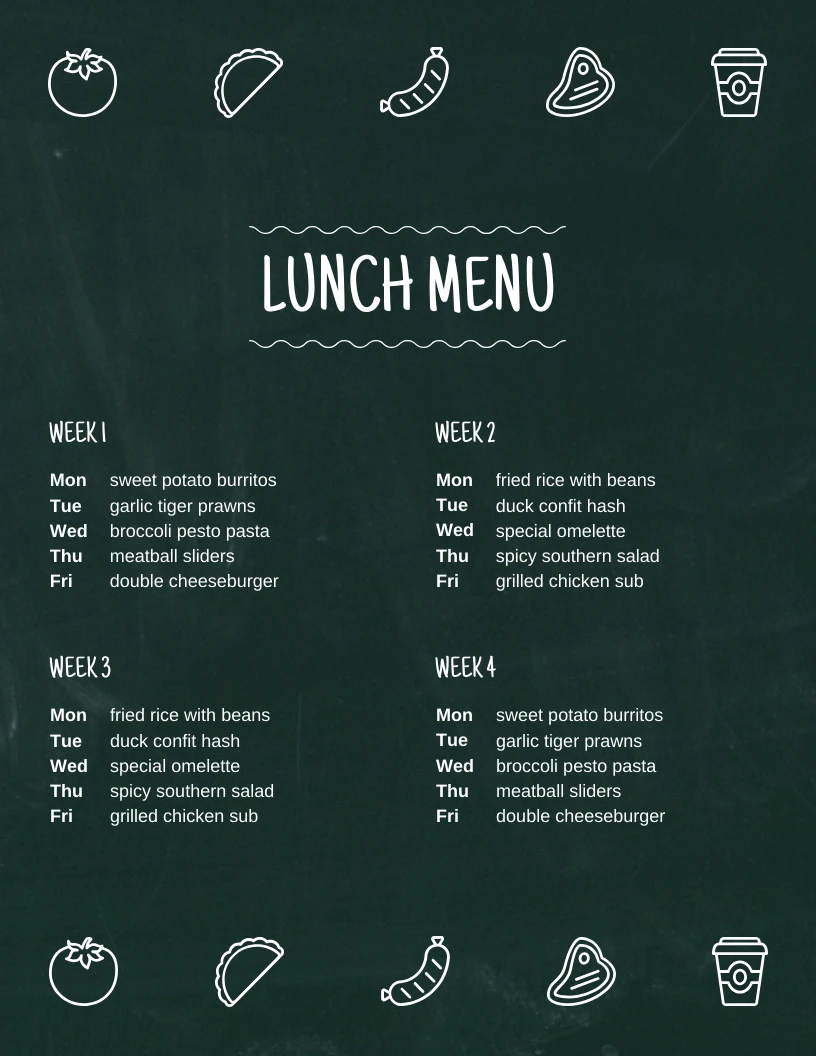 Blackboard School Lunch Menu - Venngage