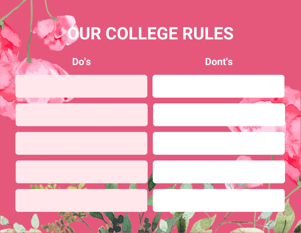 Pink Modern Floral Watercolor Our College Rules Schedule Template ...
