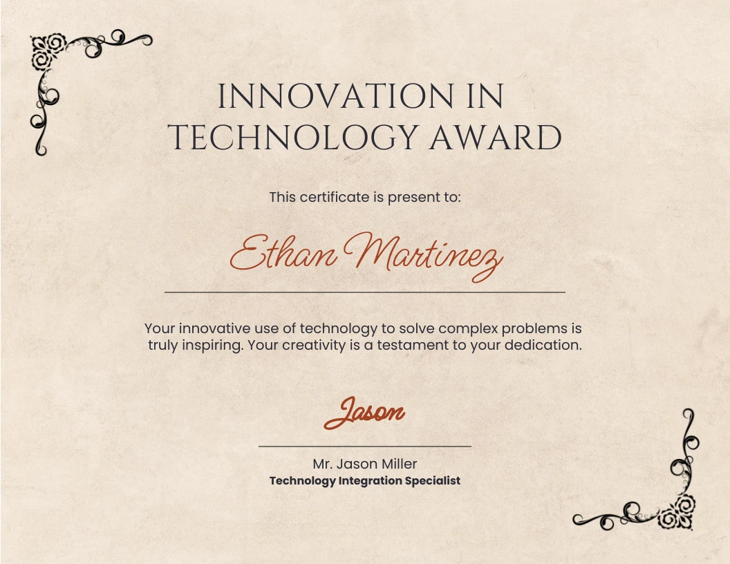 Light Brown innovation in Technology Award Certificate Template - Venngage
