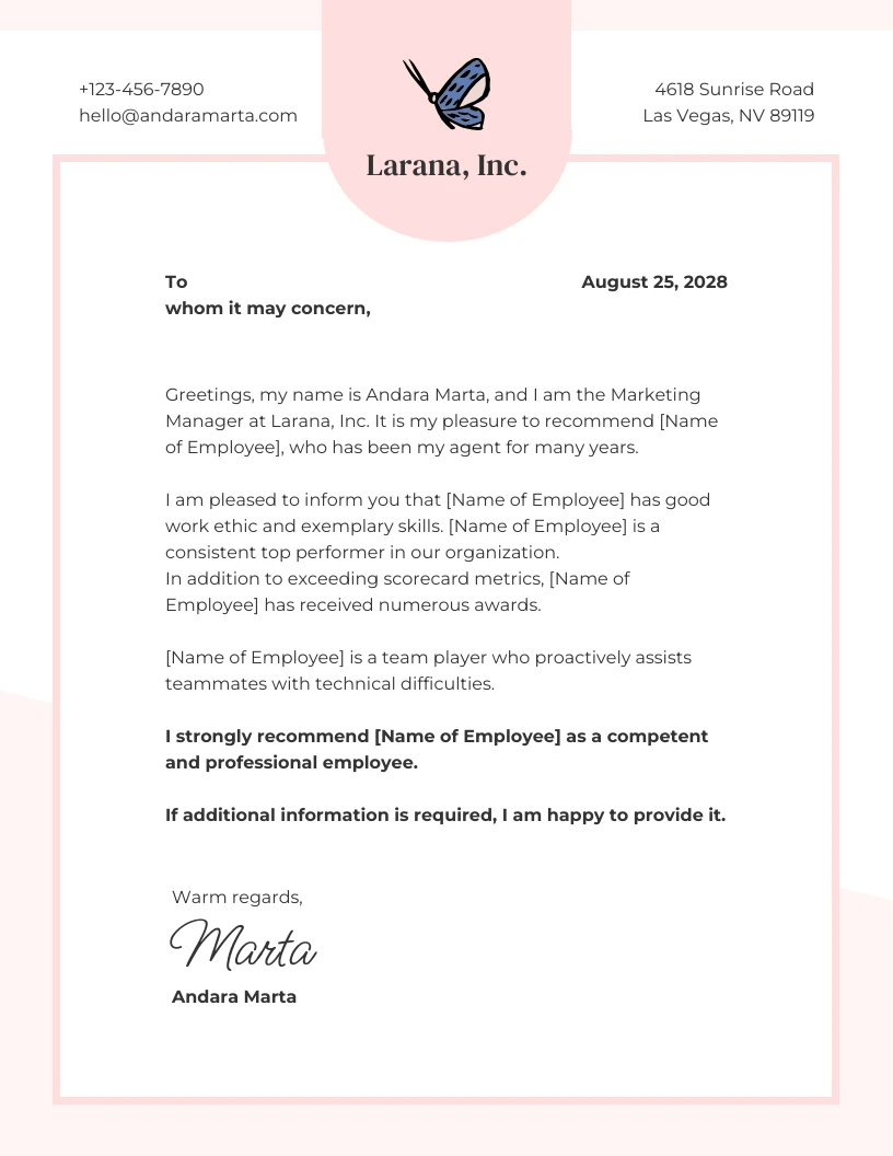 Light Pink Modern Elegant Recommendation Letters - Venngage