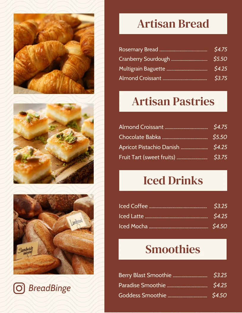 Beige And Brown Photo Collage Minimalist Bakery Menu - Venngage