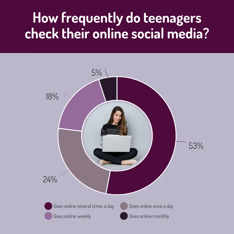 Teenager Social Media Uses Frequency Pie Chart Template - Venngage