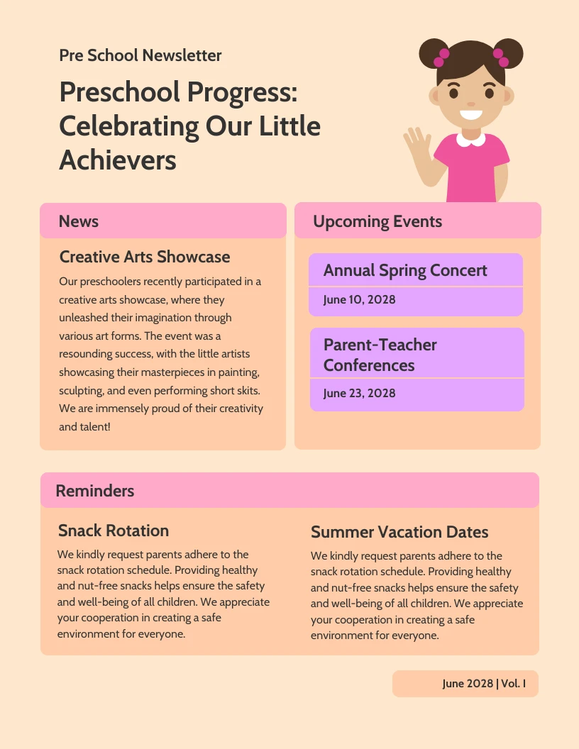 Pastel Color Pre School Newsletter Template - Venngage